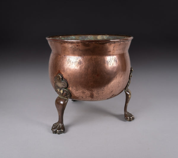 19th Century Copper Cauldron Jardiniere With Brass Paw Feet ...
