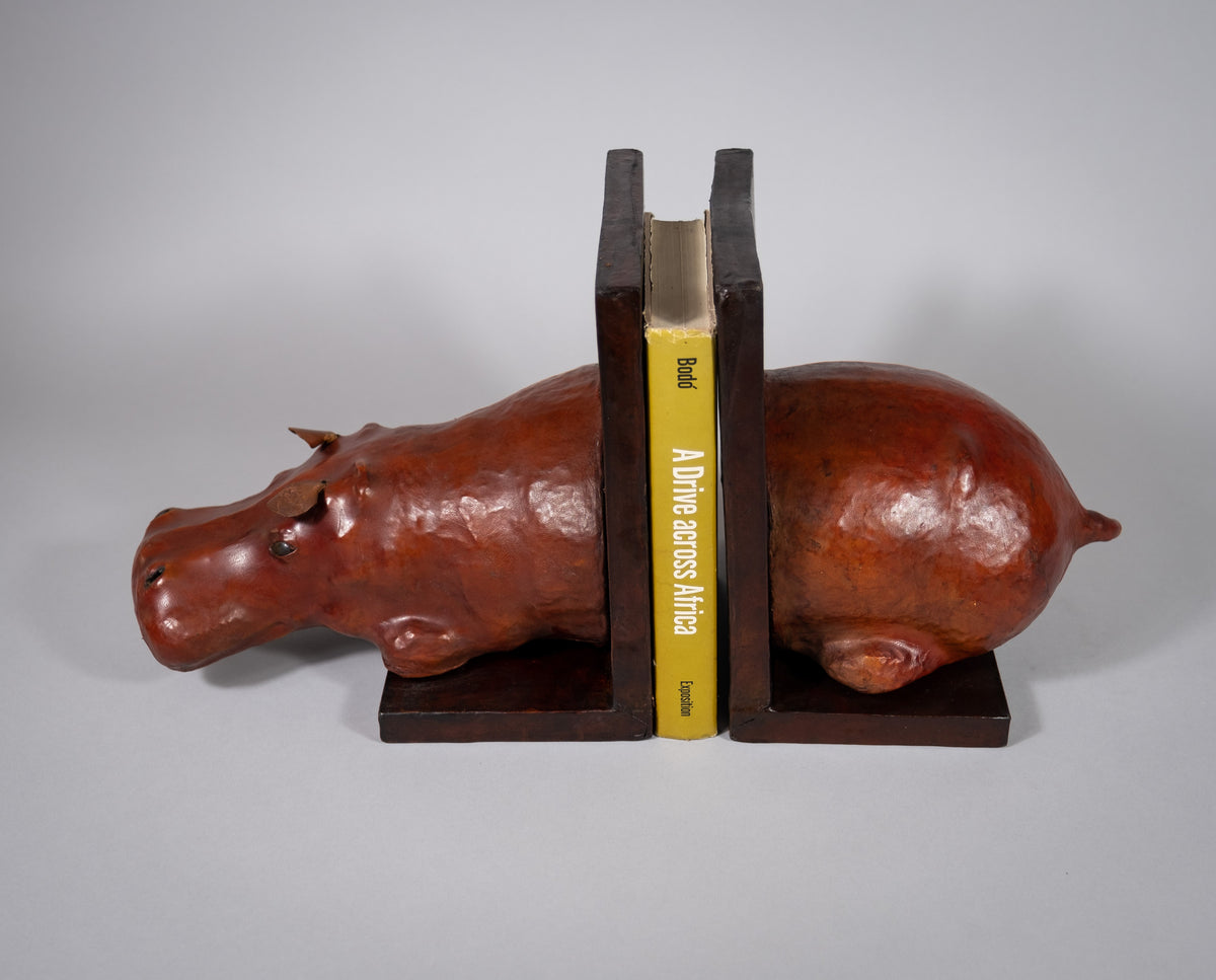 Large Red Leather Hippo Bookends | Harrington Antiques